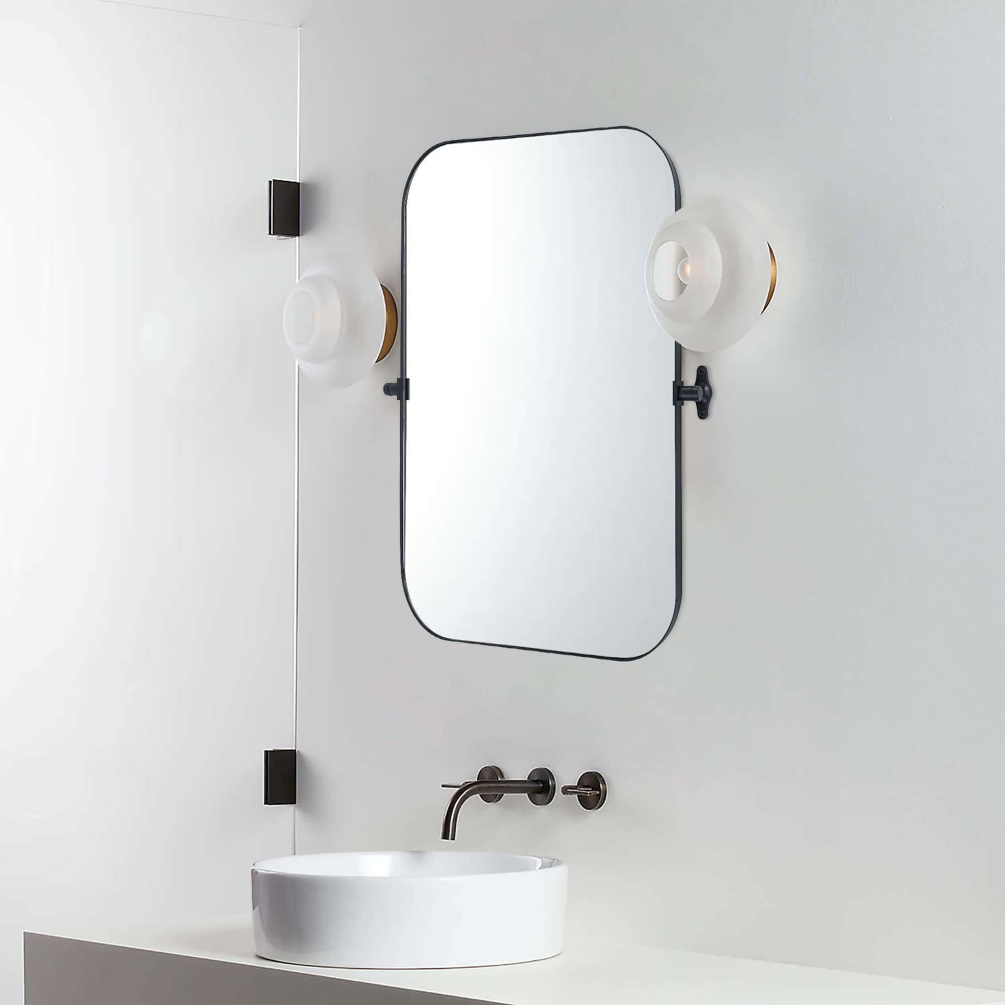 Rectangular Stainless Steel Framed Pivoting Bathroom Vanity Mirror